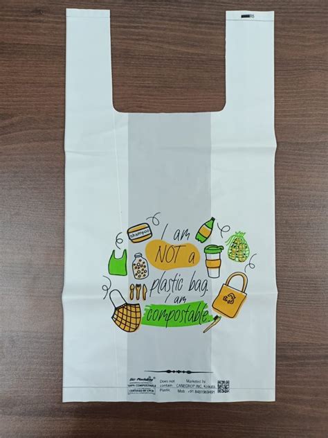 U Cut Printed Biodegradable Corn Starch Compostable Carry Bag Size In