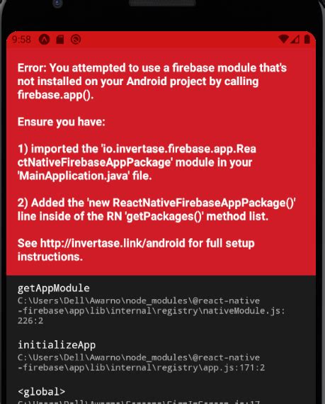 Emulator Is Showing Error Firebase App Not Found While Using