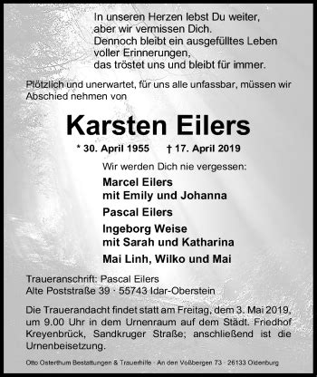 Traueranzeigen Von Karsten Eilers Nordwest Trauer De