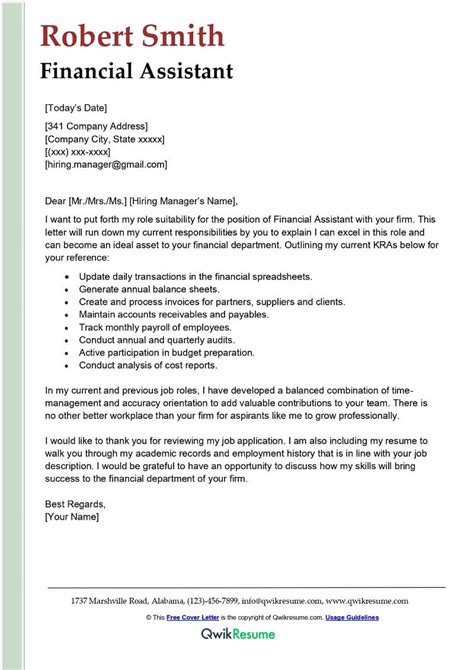 Financial Advisor Cover Letter Examples QwikResume