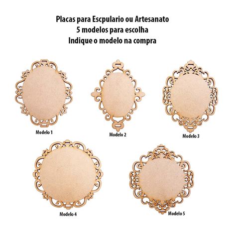 Kit 10 Placa Moldura Escapulário 15 cm mdf cru arabesco 5 modelos a