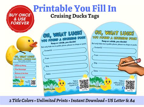 Printable Cruising Ducks Tags You Fill In Duck Tag DIY Etsy UK
