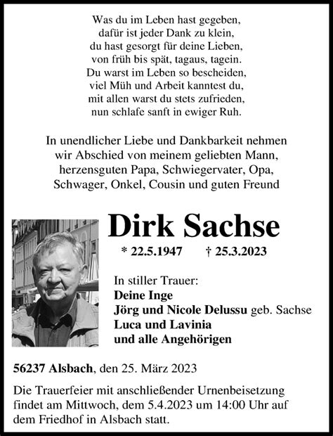 Traueranzeigen Von Dirk Sachse Rz Trauer De