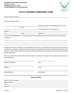 Fillable Online Fillable Online UTILITY EASEMENT AGREEMENT FORM Fax