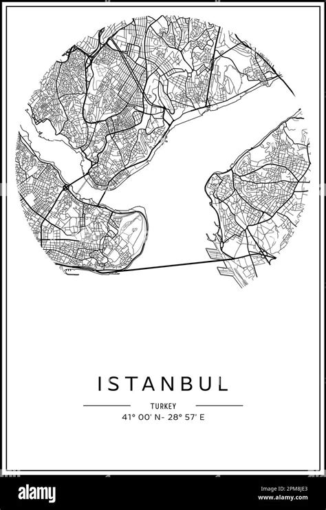 Mapa imprimible en blanco y negro de la ciudad de Estambul diseño de