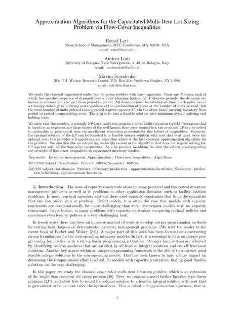 pdf approximation algorithms for the multi item capacitated lot sizing problem via flow cover