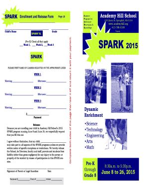Fillable Online Academyhill SPARK Enrollment And Release Form Page 16