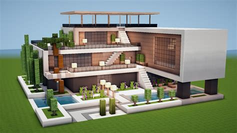 Gro Es Modernes Minecraft Haus Mit Pool Bauen Tutorial Haus Youtube