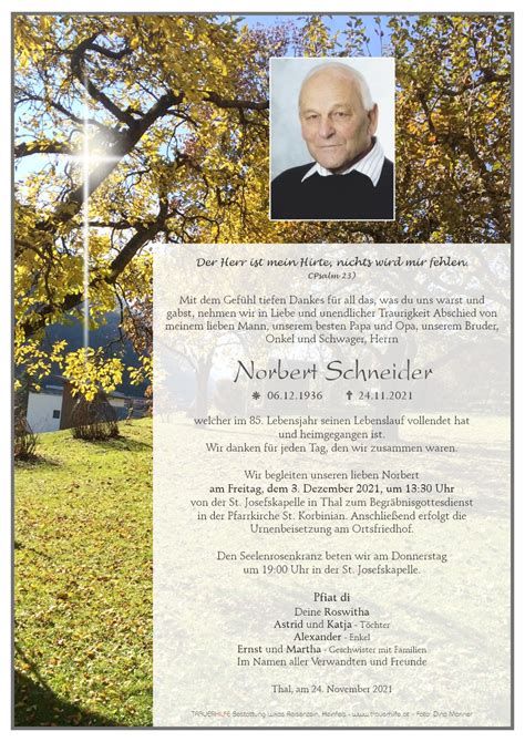 Todesanzeige Norbert Schneider Trauer Link