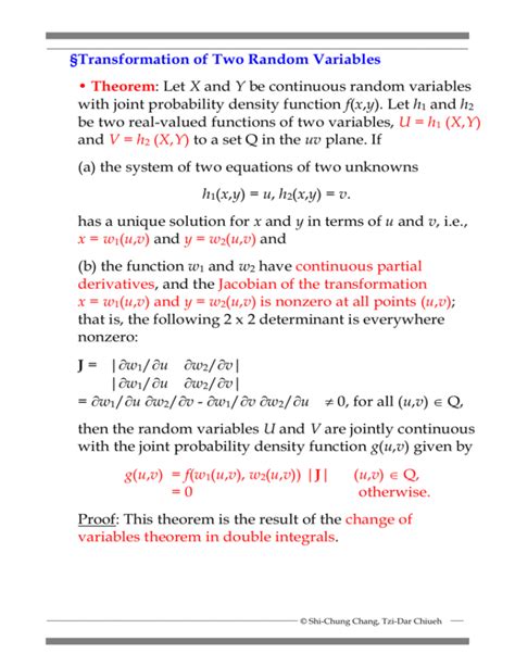 transformation of two random variables theorem let x
