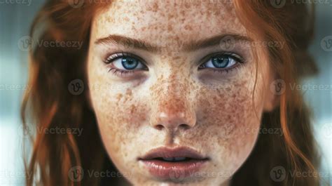 Teenager With Freckles On Her Face And Red Hair Posing AI Generated