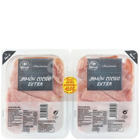 Carrefour Jamón Cocido Extra en finas lonchas Carrefour El Mercado Pack