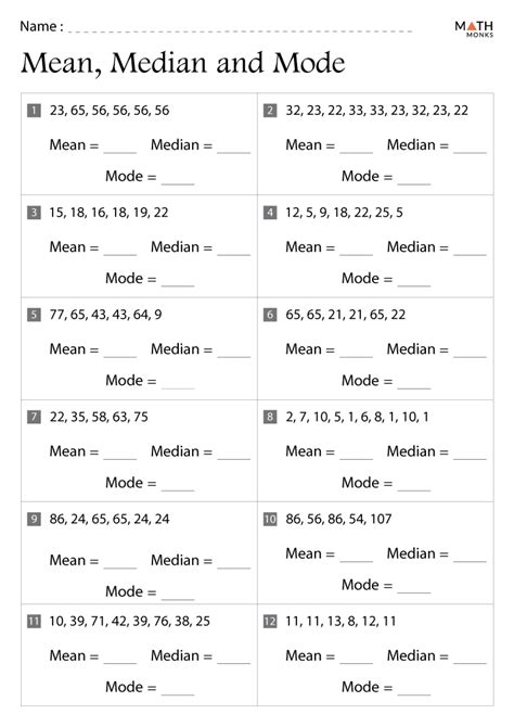Worksheets For Mean Median And Mode