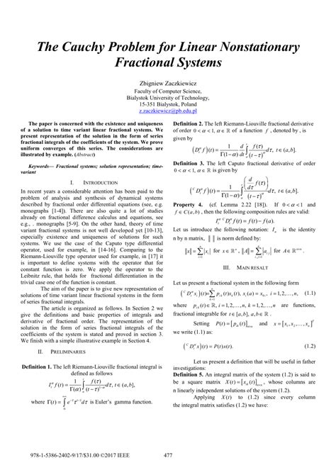 pdf the cauchy problem for linear nonstationary fractional systems