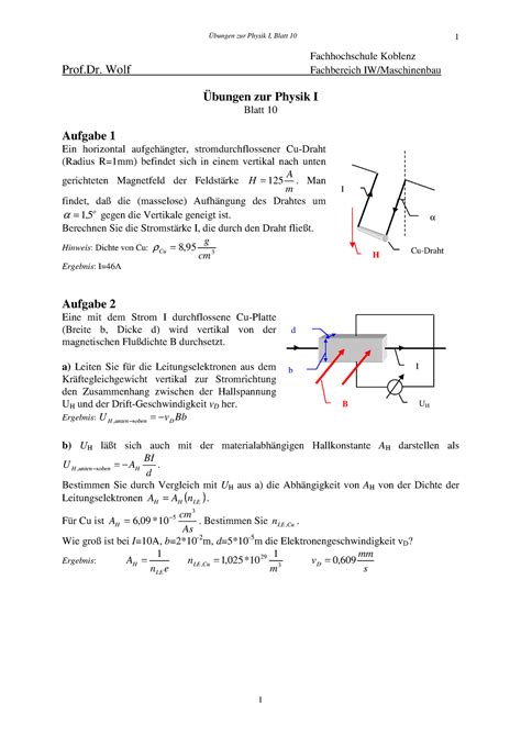 Phys I blatt 10 Physik 1 Übung Übungen zur Physik I Blatt 10 1