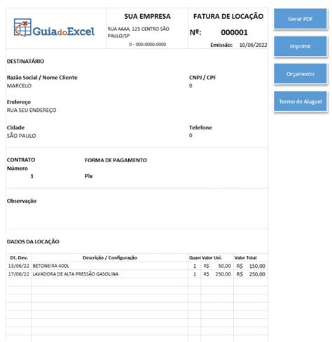 Planilha de Locação de Ferramentas e Equipamentos