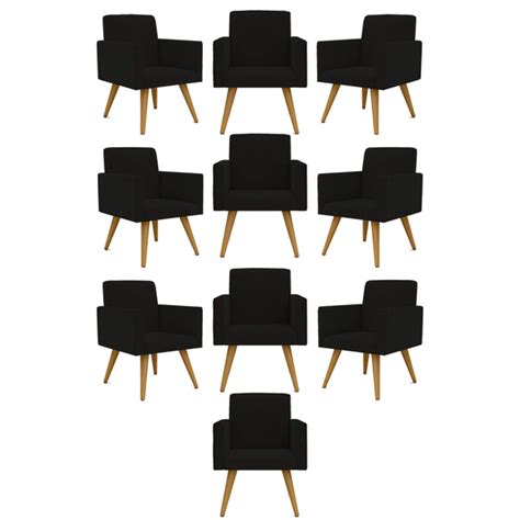 Kit 10 Cadeiras Poltronas Decorativa Escritório Recepção Preta