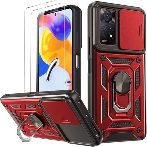 Coque pour Redmi Note 11 Pro Rouge 2 Verres Trempés Coque Antichoc