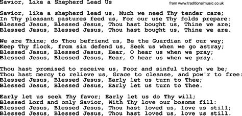 Baptist Hymnal Christian Song Savior Like A Shepherd Lead Us Lyrics