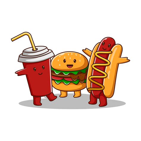 söt hamburgare läsk och korv tecknad vektor ikonillustration mat och