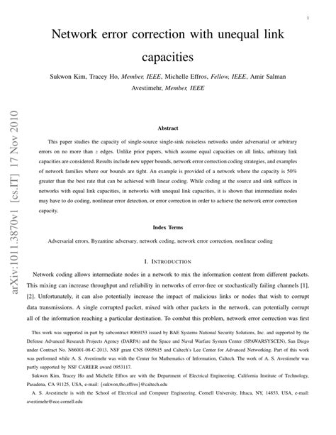 pdf network error correction with unequal link capacities