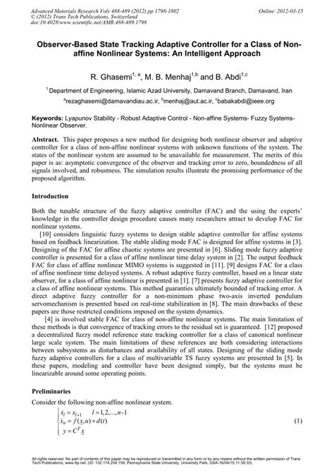 pdf observer based state tracking adaptive controller for a class of non affine nonlinear
