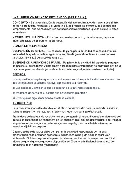 El acto reclamado en el juicio de amparo LA SUSPENSIÓN DEL ACTO