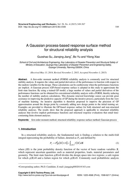 pdf a gaussian process based response surface method for structural reliability analysis
