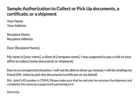 6 Samples Of Authorization Letter To Collect Documents