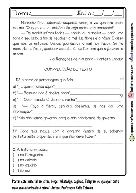 Atividades de Leitura e compreensão 5º ano