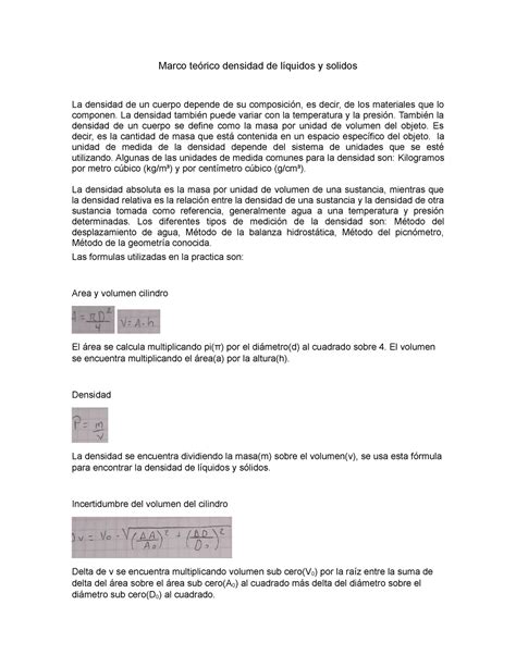 Marco teórico densidad de líquidos y solidos Marco teórico densidad