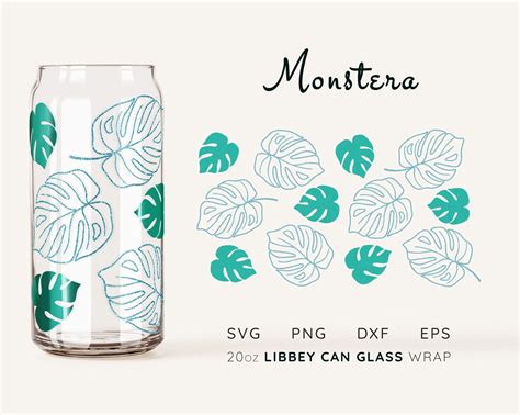 Monstera Leaf Libbey Glass Svg 20oz Beer Can Glass Svg Libby Glass Can Svg Wrap Glass Beer Can