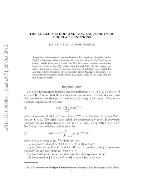 pdf the circle method and non lacunarity of modular functions