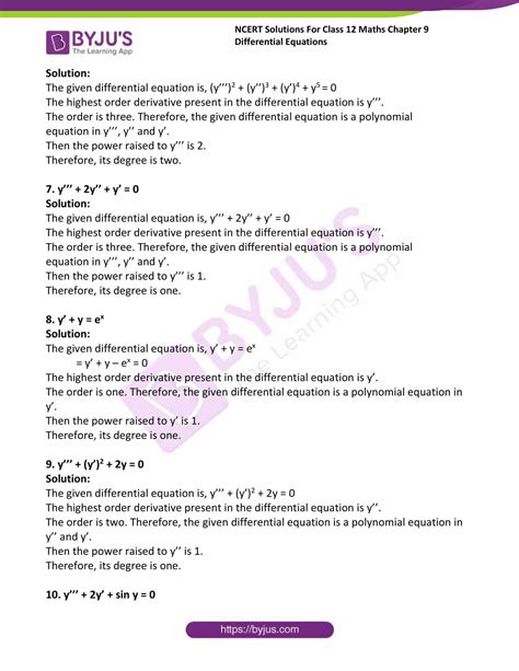 Ncert Solutions For Class Maths Chapter Differential Equations Ex