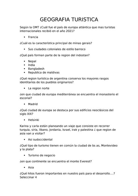 Geografia Turistica GEOGRAFIA TURISTICA Según la OMT Cuál fue el