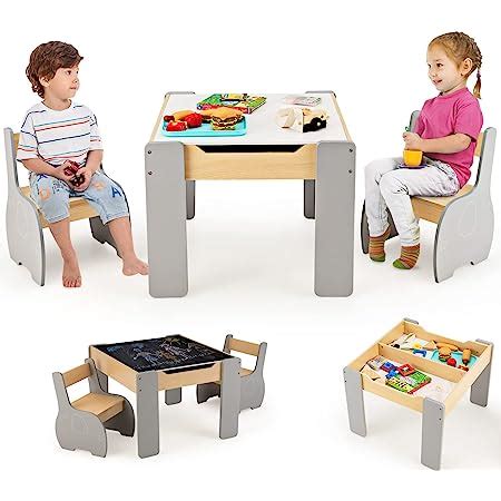 COSTWAY 4 en 1 Table Enfants avec 2 Chaises en Forme d Eléphant Table