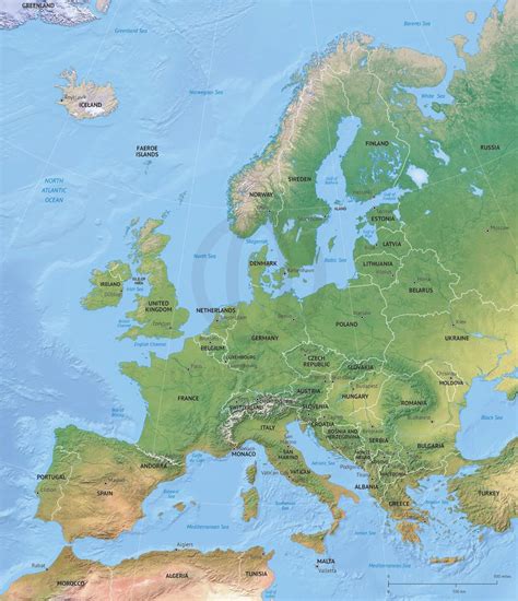 Relief Map Of Europe With Cities