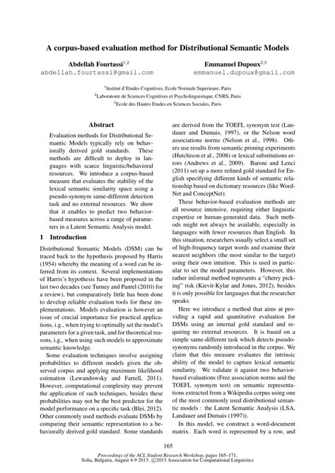 pdf a corpus based evaluation method for distributional semantic models