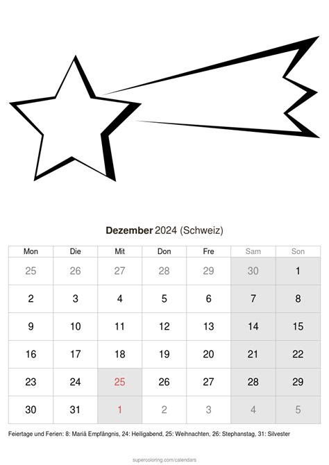 Dezember Kalender Zum Ausdrucken Schweiz