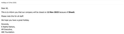 Sample Holiday Announcement Emails To Employees