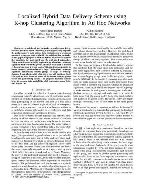pdf localized hybrid data delivery scheme using k hop clustering algorithm in ad hoc networks