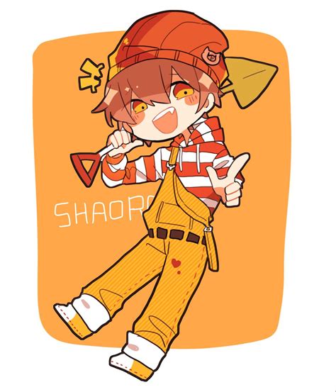 A Drawing Of A Person With An Orange And White Striped Shirt Holding A