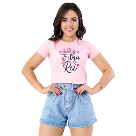 Camiseta Feminina Algodão Gola Redonda T Shirt Filha do Rei Cristã