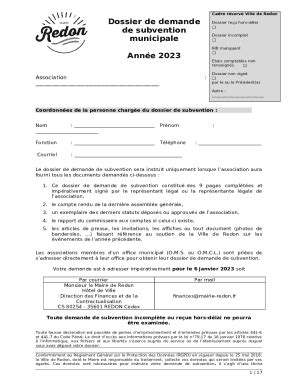 De Subvention Municipale Doc Template PdfFiller