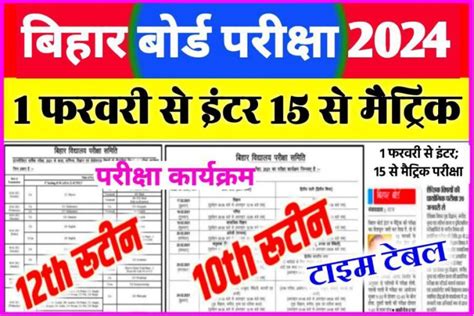 Bihar Board Matric Inter Exam 2024 Routine Download इटर 1 फरवर व
