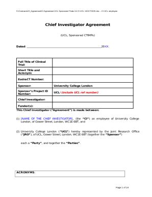 Chief Investigator Agreement Doc Template PdfFiller