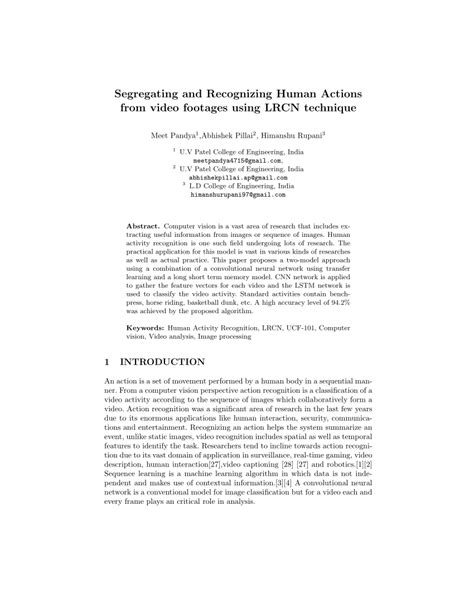 pdf segregating and recognizing human actions from video footages using lrcn technique