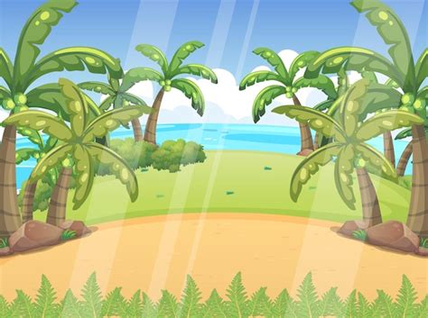 Fond De Dessin Animé De Plage Tropicale Vecteur Gratuite