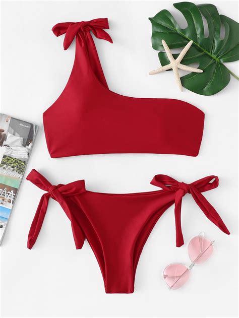Bikini Liso Con Un Tirante Bikinis De Moda Trajes De Bikini Trajes