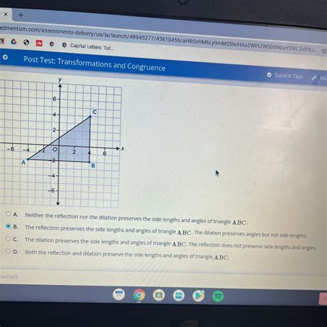 select the correct answer triangle abc is reflected across the yaxls and then dilated by a